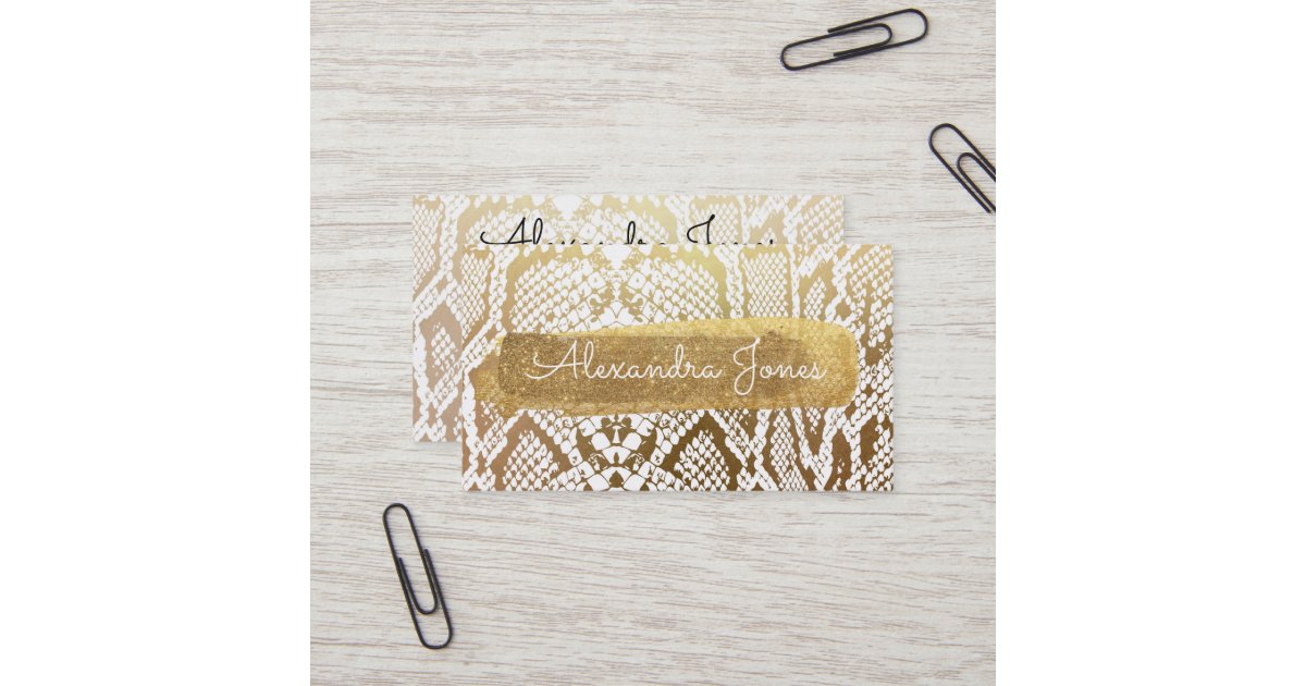 Gold and White Glitter and Sparkle Snake Skin Business Card | Zazzle
