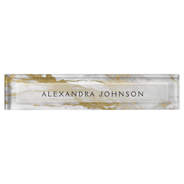 Gold and White Marble Professional Modern Desk Name Plate | Zazzle