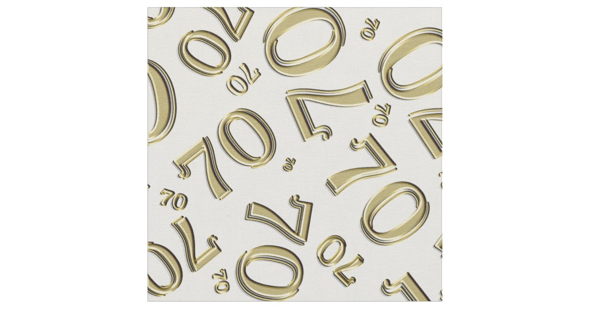 Gold and White Number 70 Typography Pattern Fabric | Zazzle