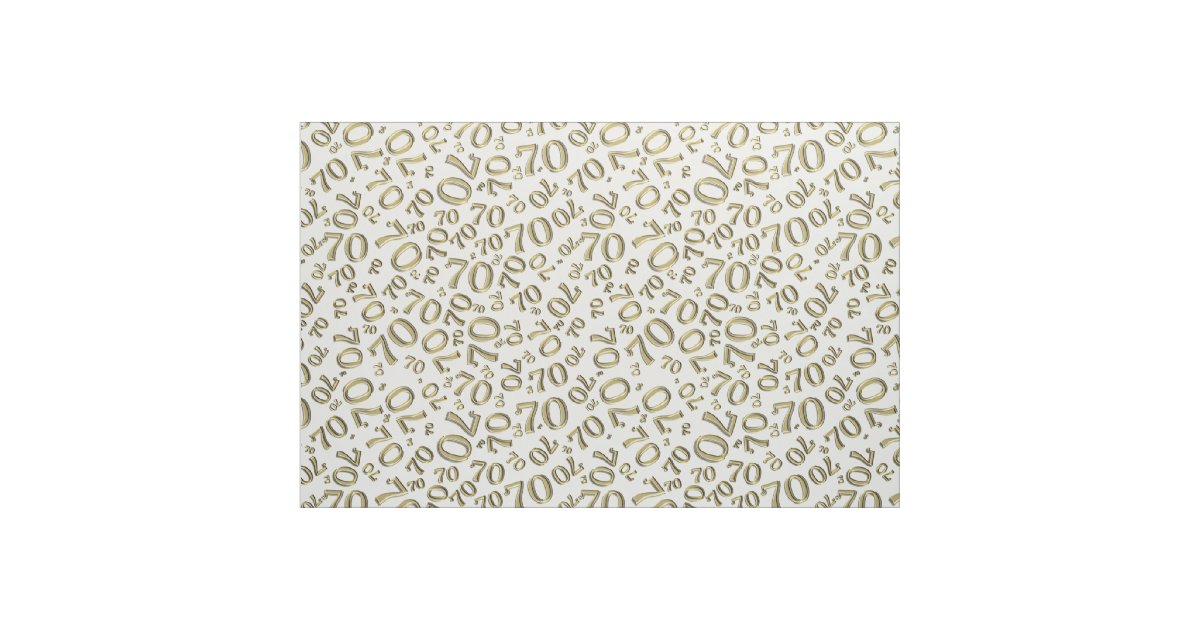 Gold and White Number 70 Typography Pattern Fabric | Zazzle