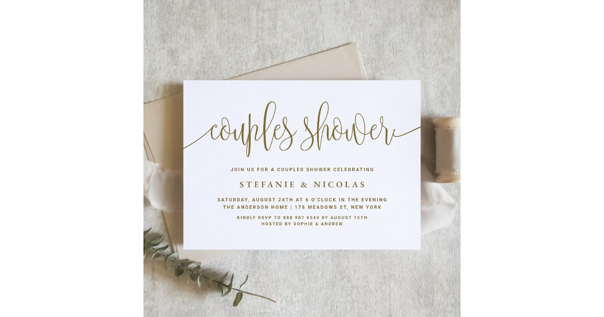 Gold and White Pretty Calligraphy Couples Shower Invitation | Zazzle
