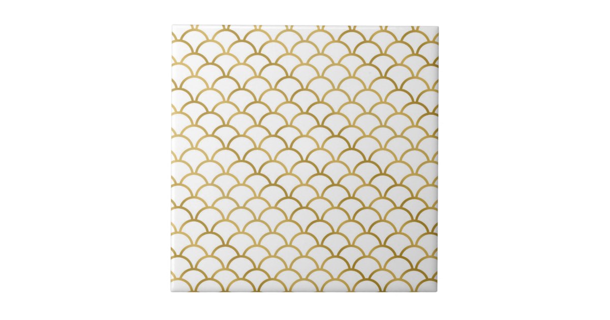 Gold and White Sea Pattern Ceramic Tile | Zazzle