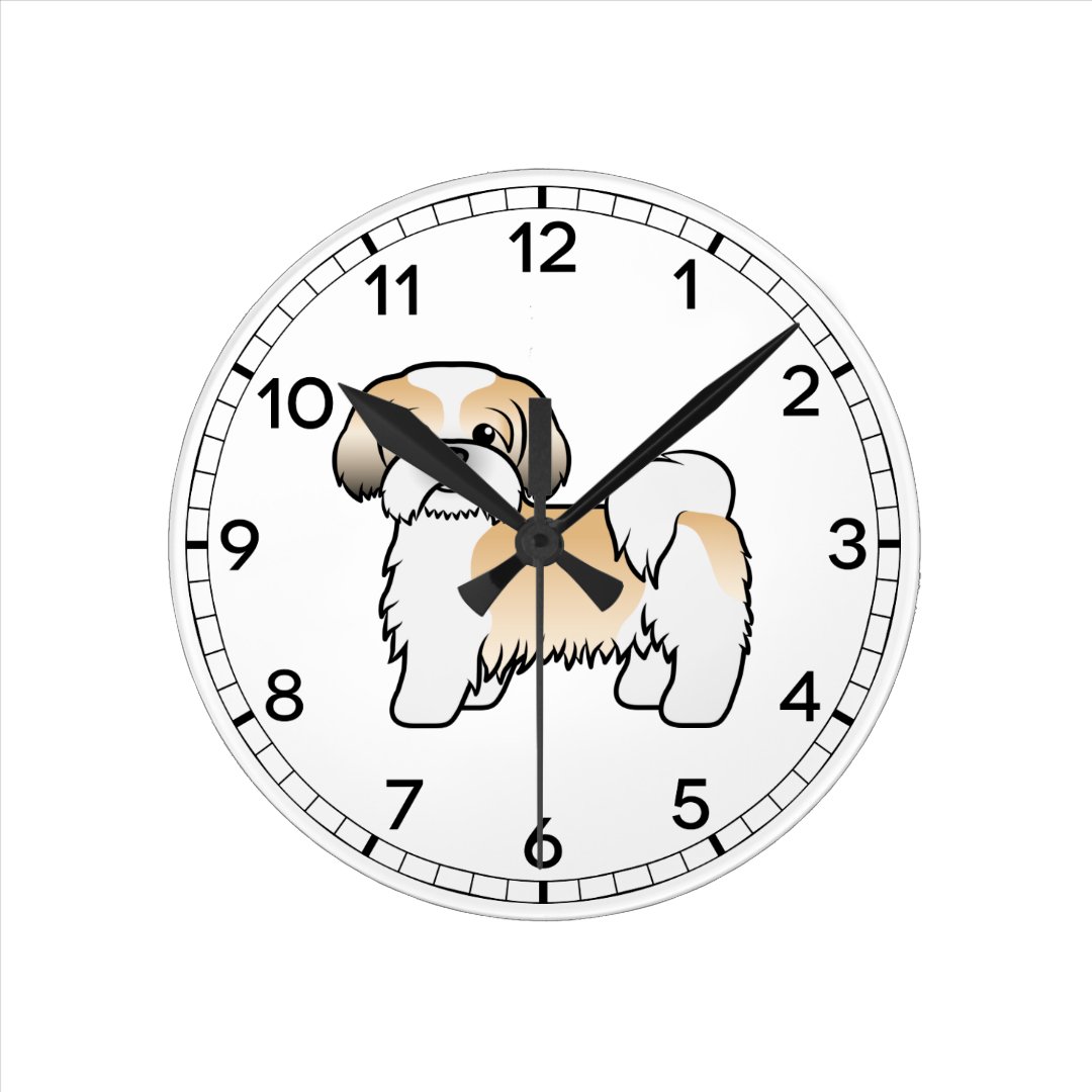 Gold And White Shih Tzu Cute Cartoon Dog Round Clock | Zazzle