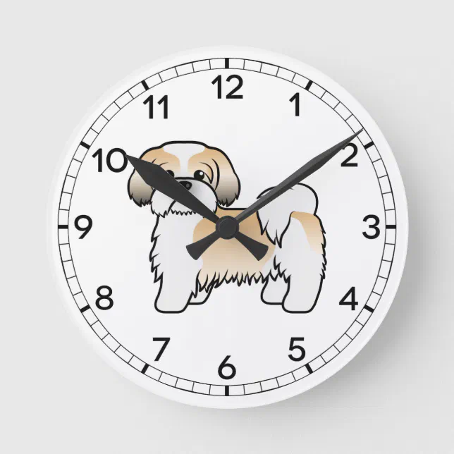 Gold And White Shih Tzu Cute Cartoon Dog Round Clock | Zazzle