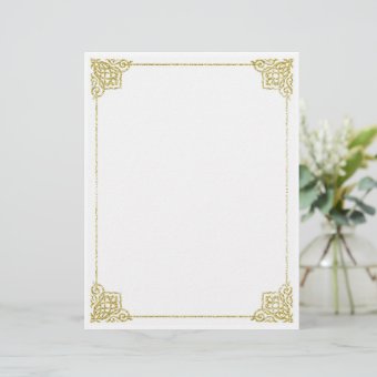 Gold and white stationery Writing paper 8,5x11 | Zazzle