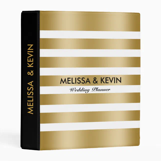 Gold And White Striped Pattern Black Accents Mini Binder | Zazzle