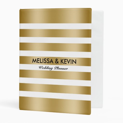 Gold And White Striped Pattern Black Accents Mini Binder | Zazzle