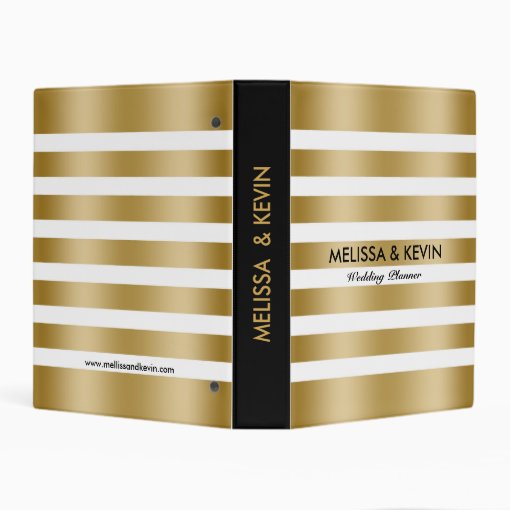 Gold And White Striped Pattern Black Accents Mini Binder | Zazzle