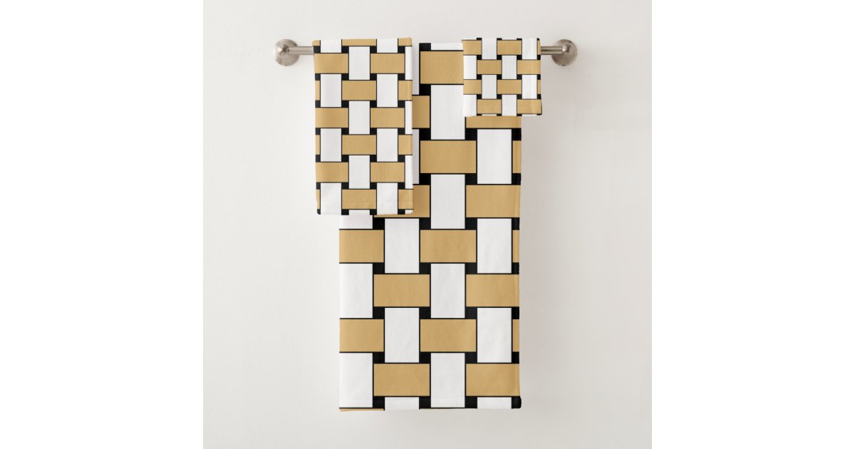 Gold and White Weave Geometric Pattern Bath Towel Set | Zazzle