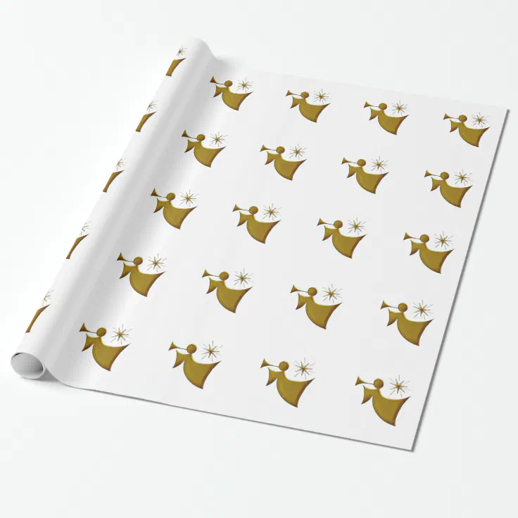Gold Angel On White Christmas Wrap Wrapping Paper | Zazzle