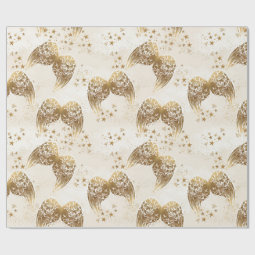 Gold Angel Wings & Stars Gift Wrap Paper | Zazzle