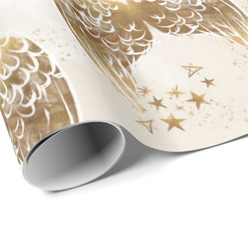 Gold Angel Wings & Stars Gift Wrap Paper | Zazzle