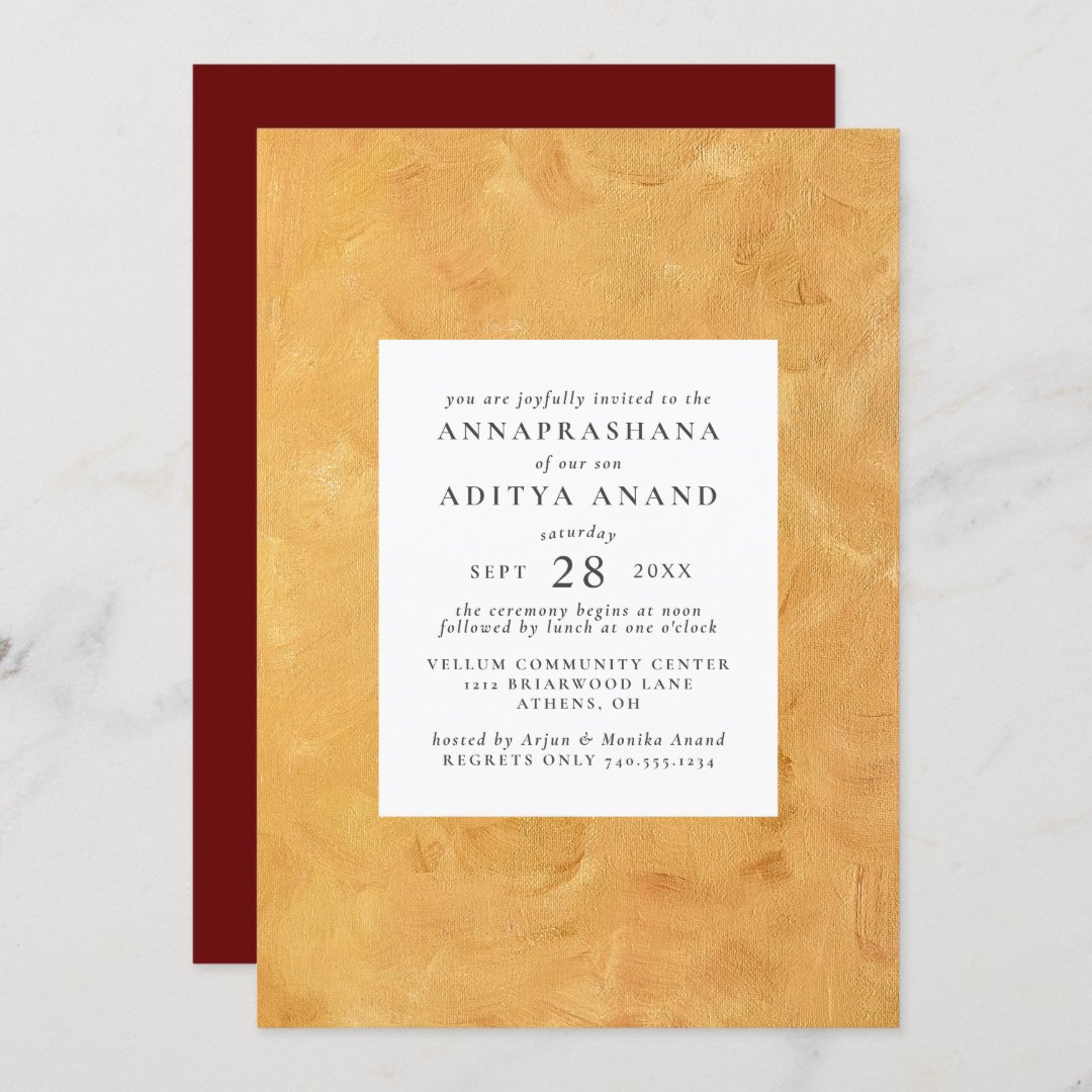 Gold Annaprashana First Rice Ceremony Invitation | Zazzle