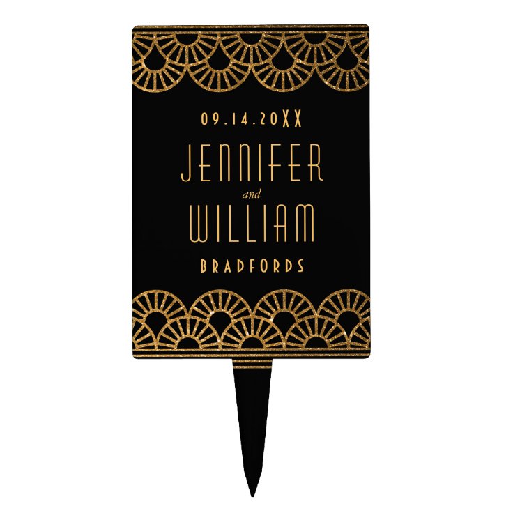 Gold Art Deco Fans Wedding Reception Cake Topper | Zazzle
