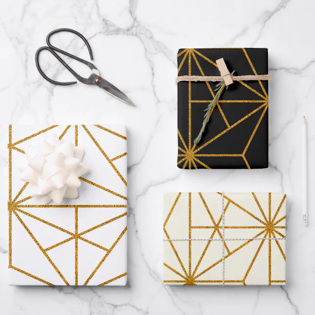 Gold art deco geometric pattern wrapping paper sheets | Zazzle