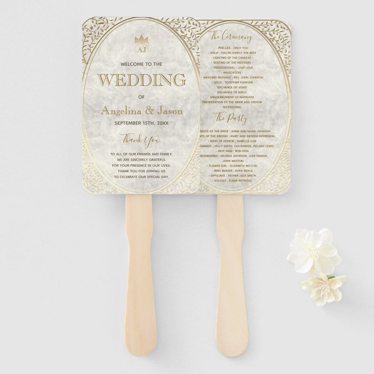 Gold Art Deco Wedding Program Hand Fan | Zazzle
