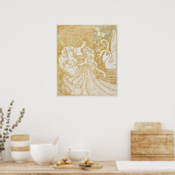 Gold Art Nouveau Vintage Woman Drawing Vintage Aes Poster | Zazzle