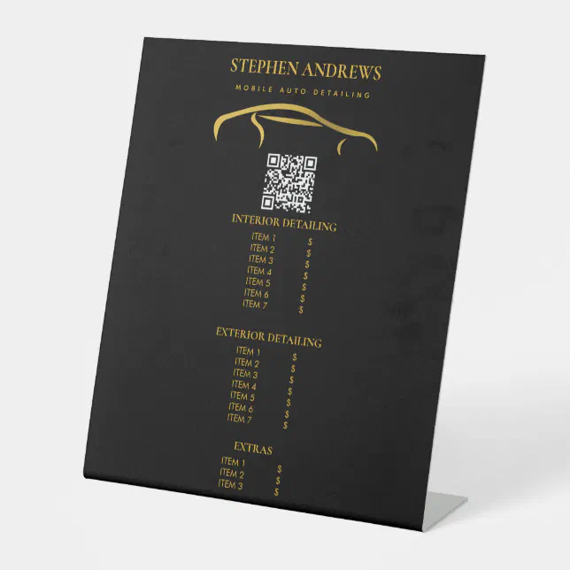 Gold Auto Detailing Cleaning Auto Repair QR Code Pedestal Sign | Zazzle
