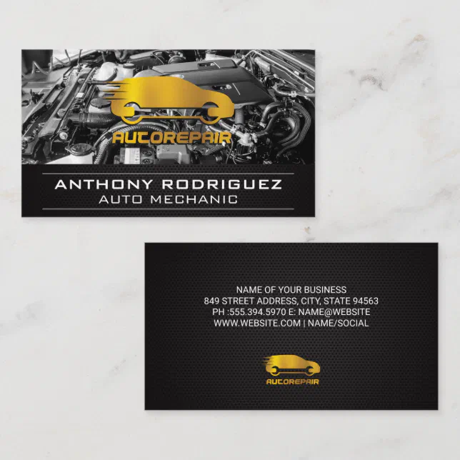 Gold Auto Repair | Engine Bay Business Card | Zazzle