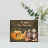 Gold Autumn Cute Turkey Couple Happy Thanksgiving Holiday Postcard | Zazzle