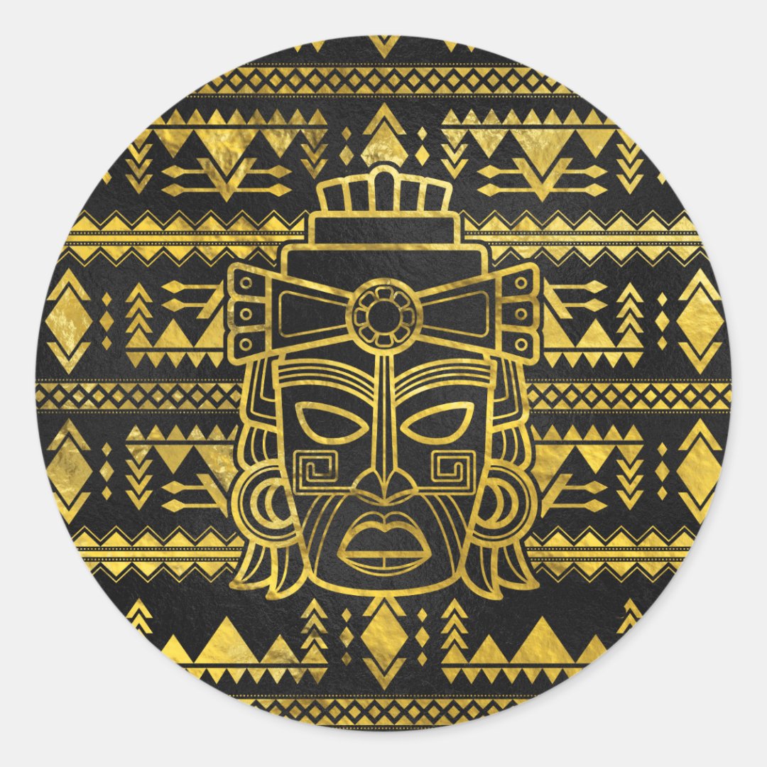 Gold Aztec Inca Mayan Mask Classic Round Sticker | Zazzle