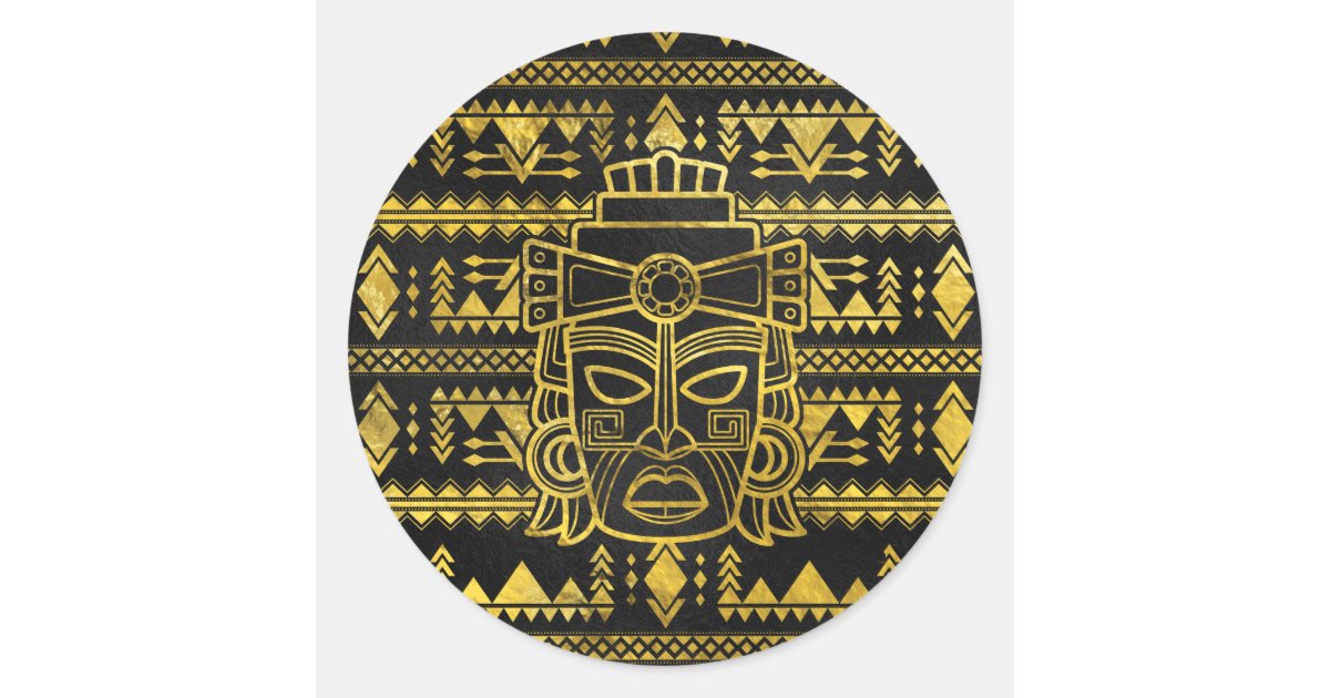 Gold Aztec Inca Mayan Mask Classic Round Sticker | Zazzle