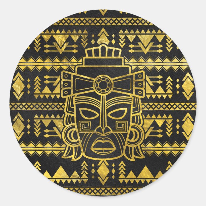 Gold Aztec Inca Mayan Mask Classic Round Sticker | Zazzle