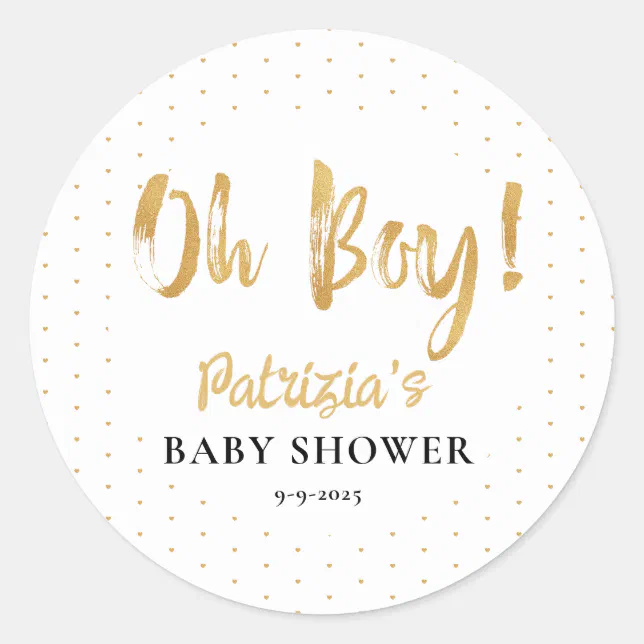 Gold Baby Shower Oh boy Classic Round Sticker | Zazzle