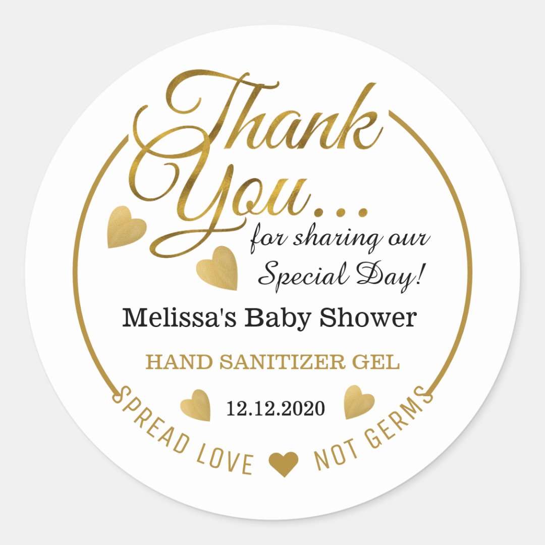 Gold Baby Shower Spread Love Hand Sanitizer Favor Classic Round Sticker ...