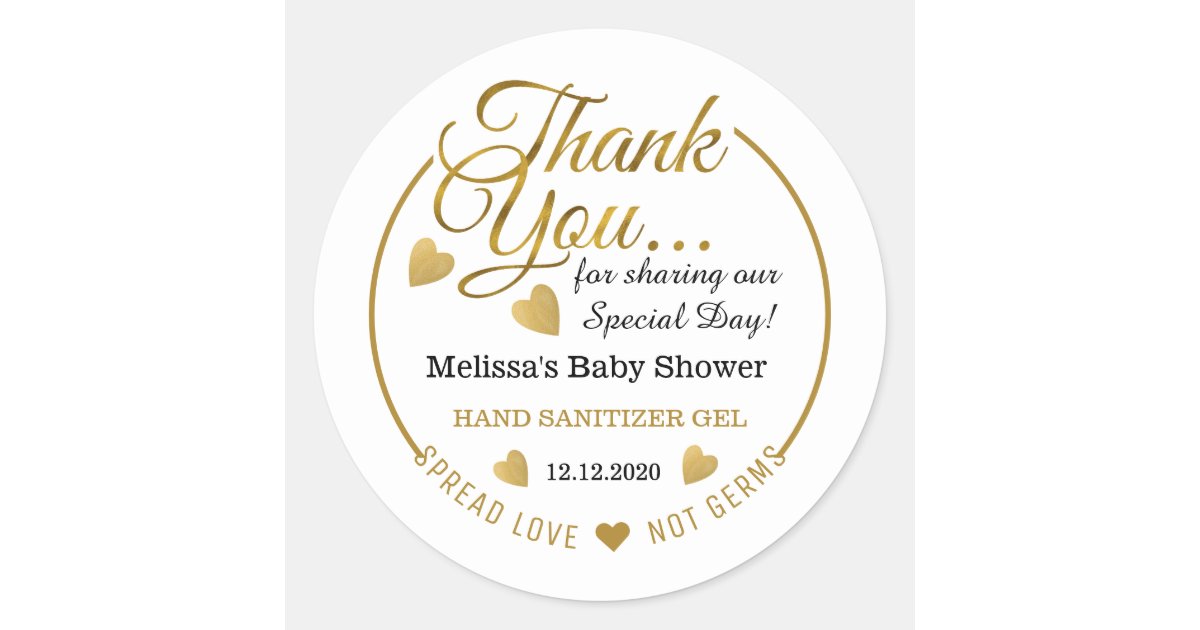 Gold Baby Shower Spread Love Hand Sanitizer Favor Classic Round Sticker ...
