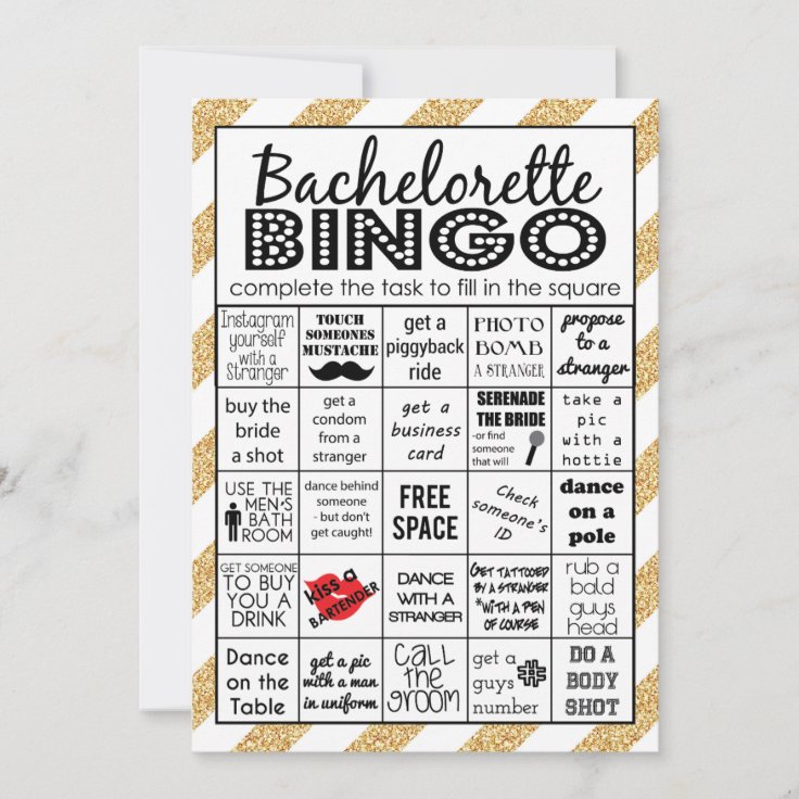 Gold Bachelorette Bingo, Party Game, Challenge Invitation | Zazzle