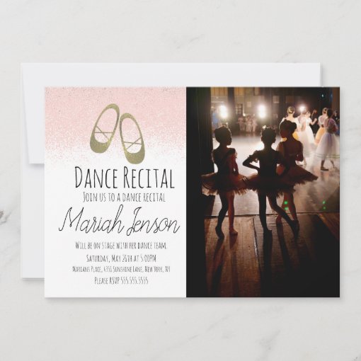 Gold Ballerina Shoes Glitter Stripes Dance Recital Invitation | Zazzle