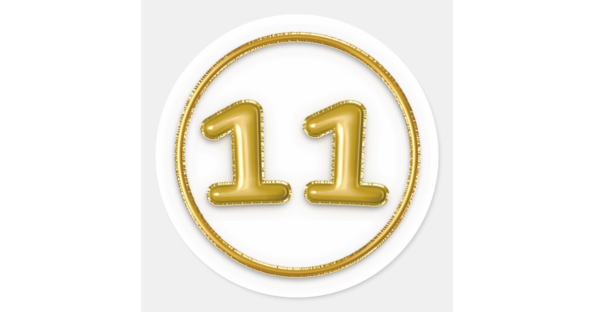 Gold Balloon Number 11 Typography Classic Round Sticker | Zazzle
