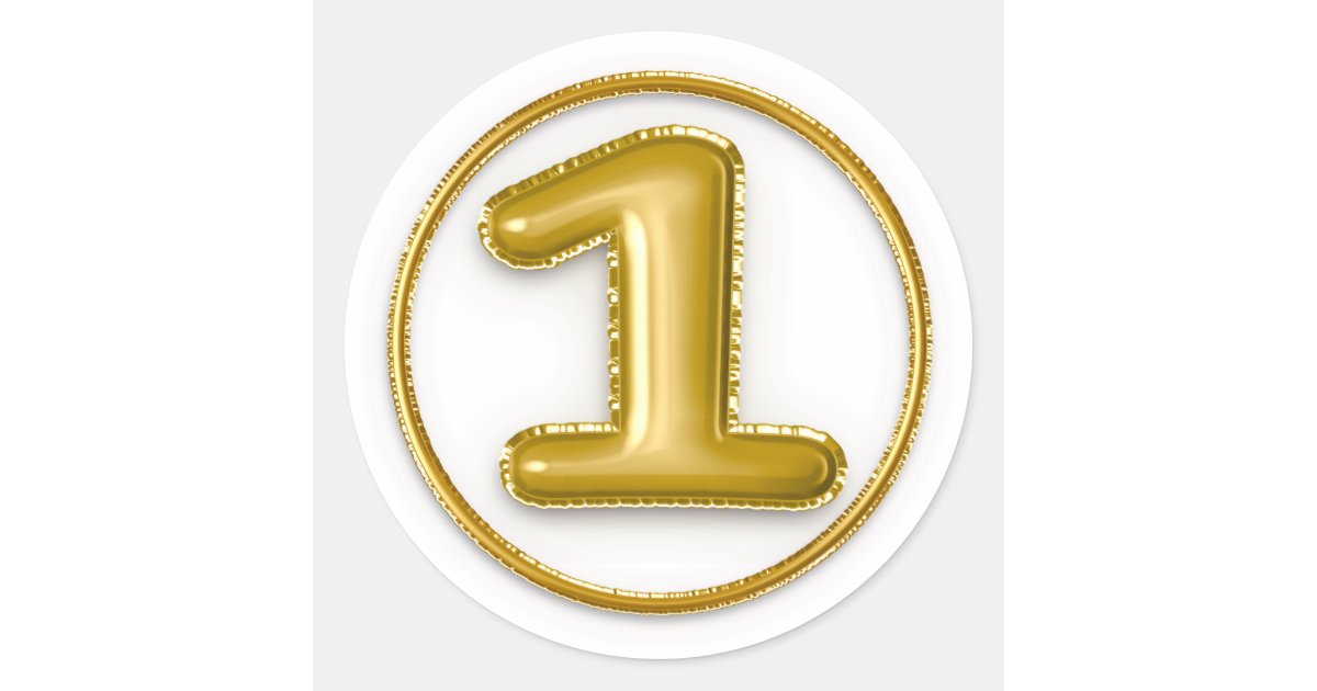 Gold Balloon Number 1 Round Sticker | Zazzle