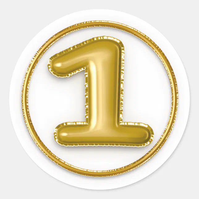 Gold Balloon Number 1 Round Sticker | Zazzle