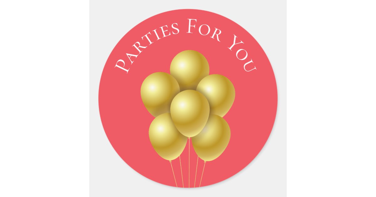 Gold balloons party business branding classic round sticker | Zazzle