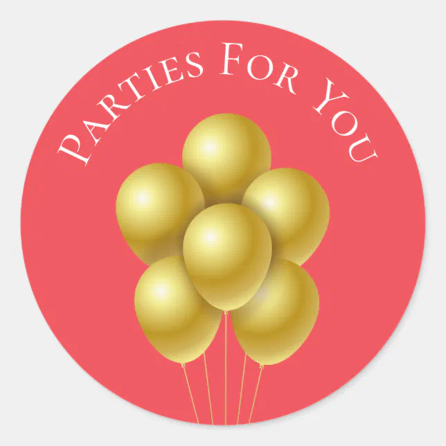Gold balloons party business branding classic round sticker | Zazzle