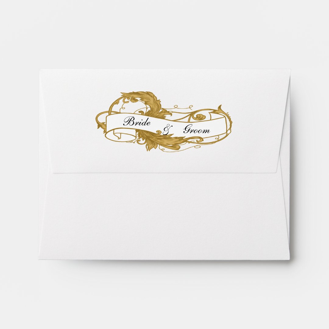 Gold Banner Wedding RSVP Response Card Envelope | Zazzle