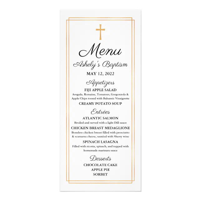 Gold Baptism Religious Menu Card | Zazzle