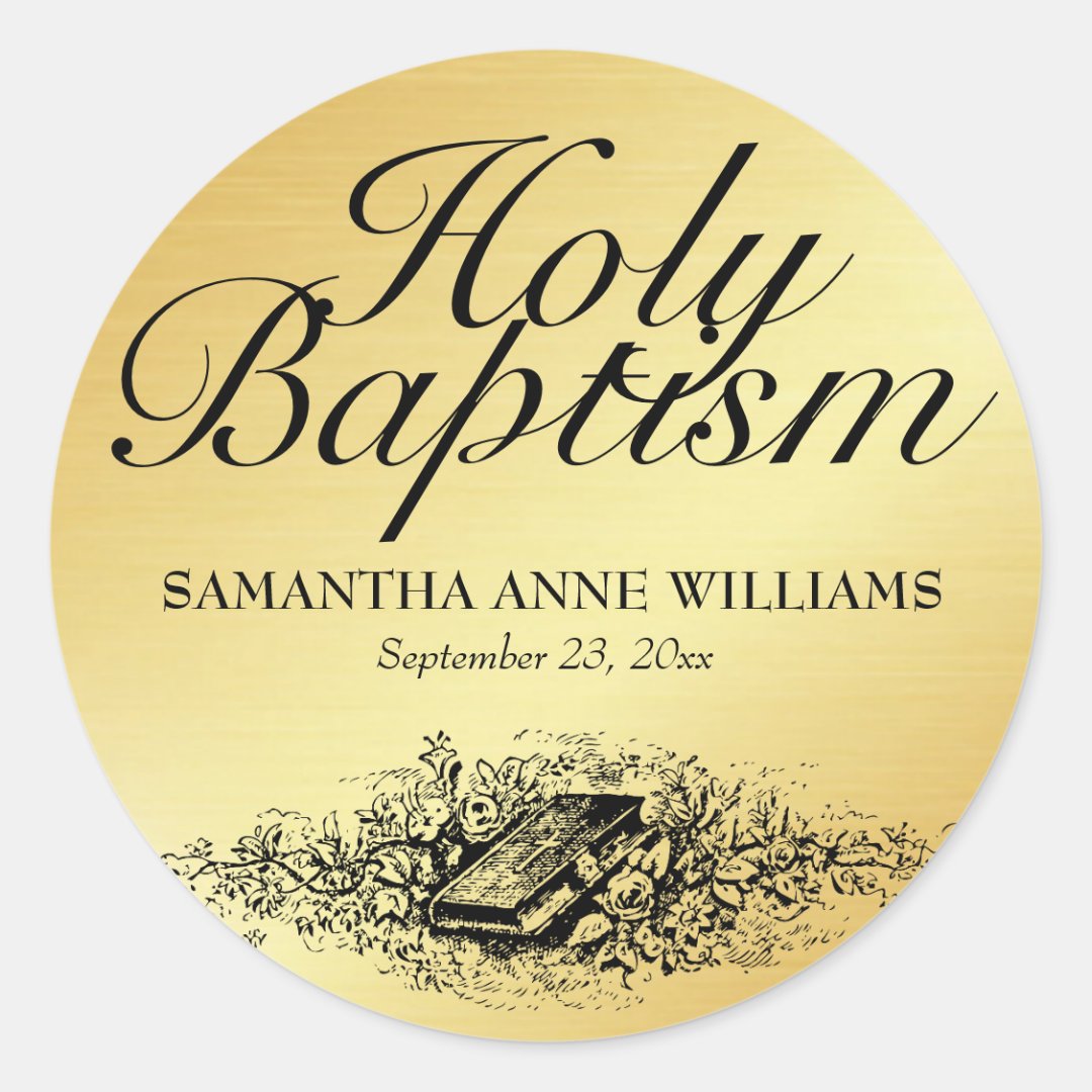 Gold Baptism Sticker Seal with Bible, for an Adult | Zazzle
