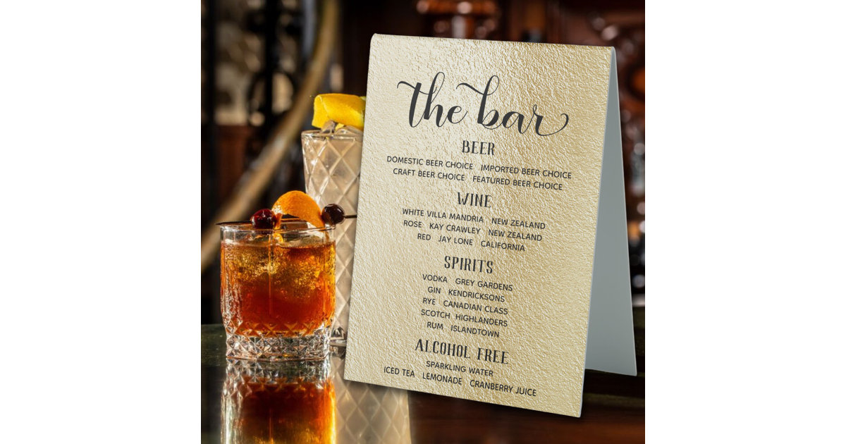 Gold Bar Menu Standing Sign | Zazzle