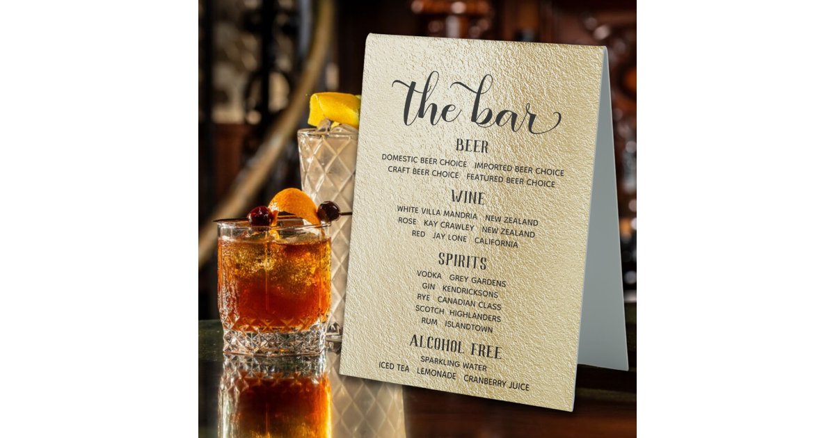 Gold Bar Menu Standing Sign | Zazzle