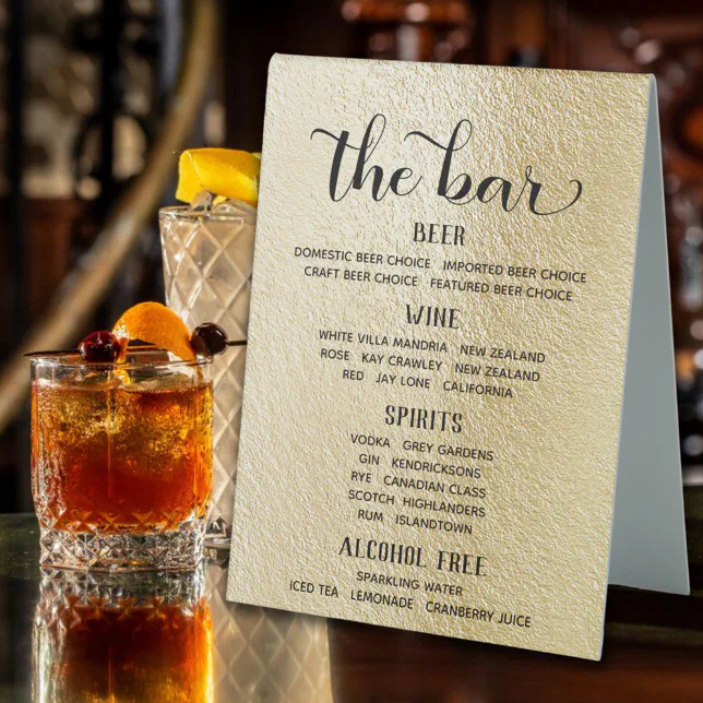 Gold Bar Menu Standing Sign | Zazzle