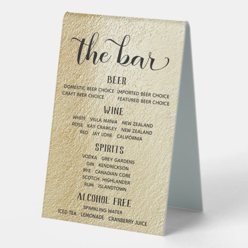 Gold Bar Menu Standing Sign | Zazzle