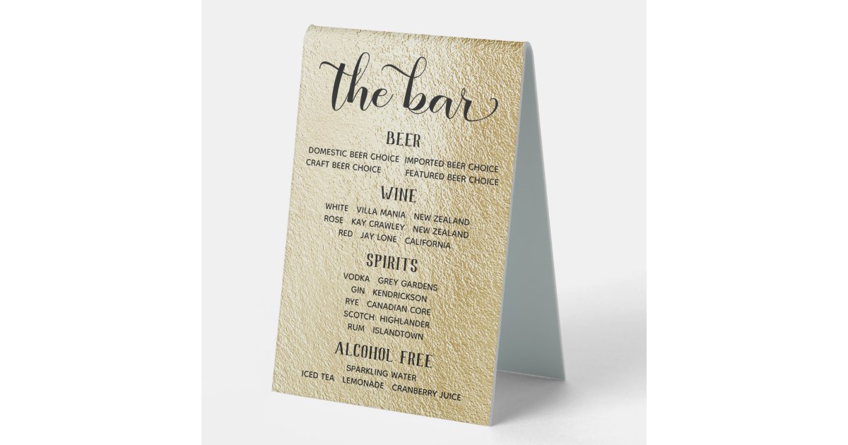 Gold Bar Menu Standing Sign | Zazzle