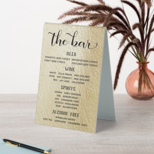 Gold Bar Menu Standing Sign | Zazzle
