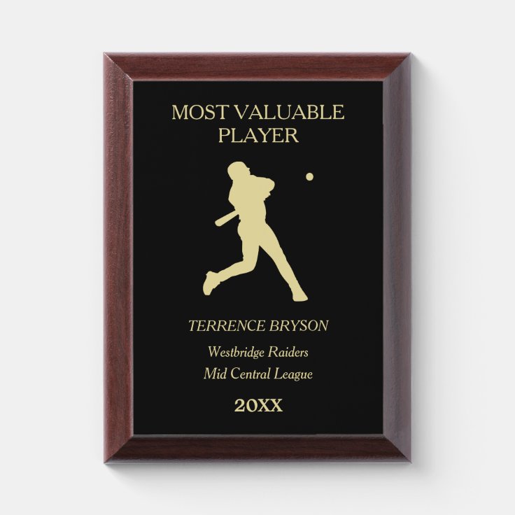 Gold Baseball Player Template MVP Award Plaque | Zazzle