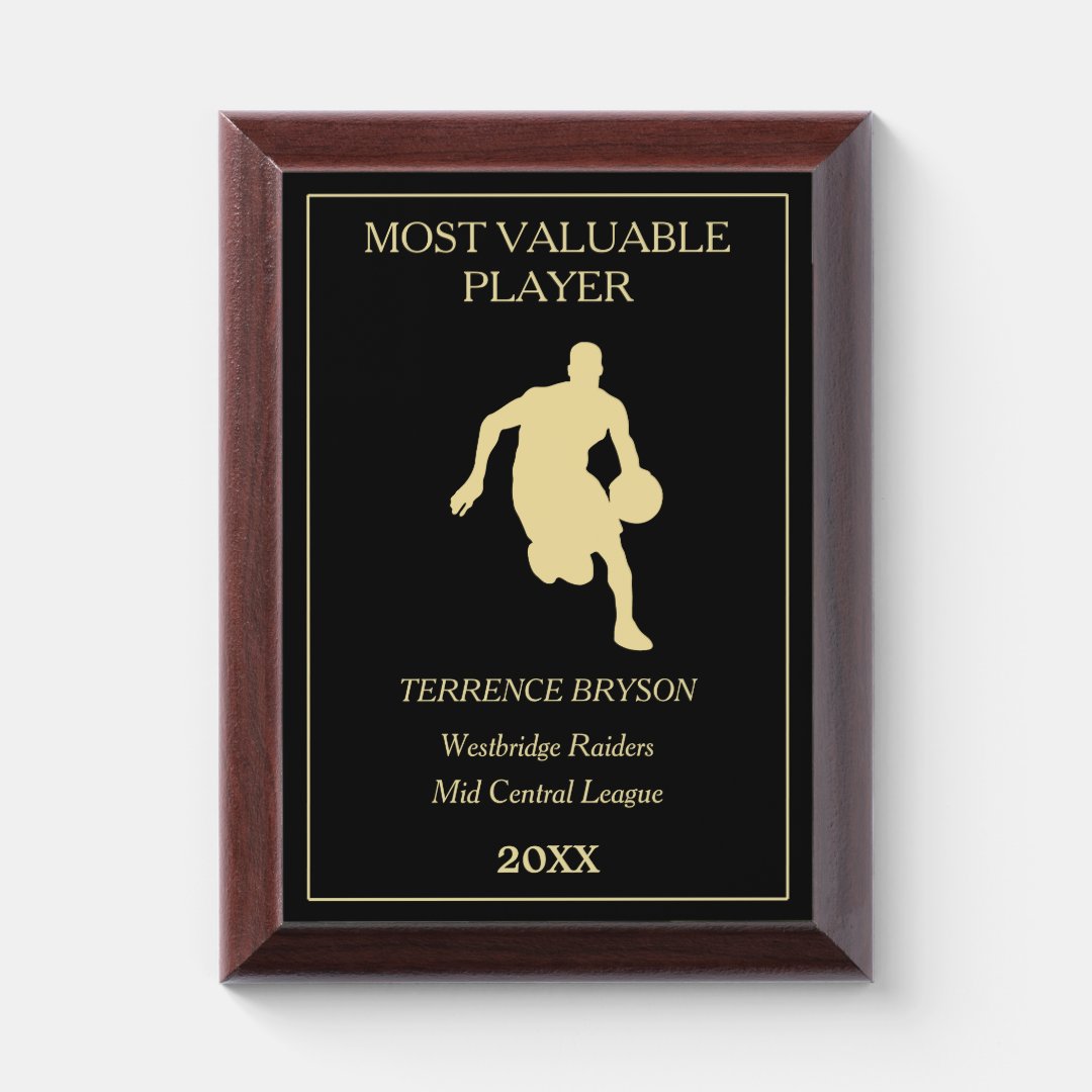 Gold Basketball Player Template MVP Award Plaque | Zazzle