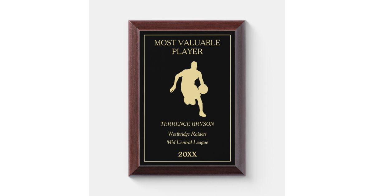 Gold Basketball Player Template MVP Award Plaque | Zazzle