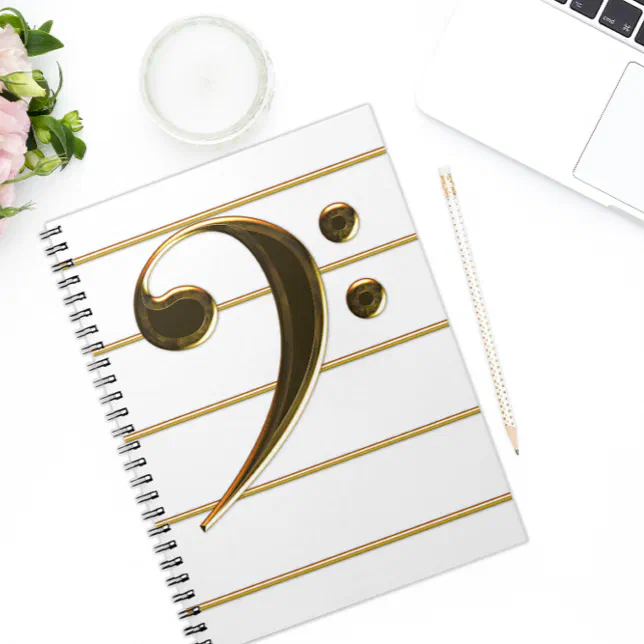 Gold Bass Clef Music Note Notebook | Zazzle